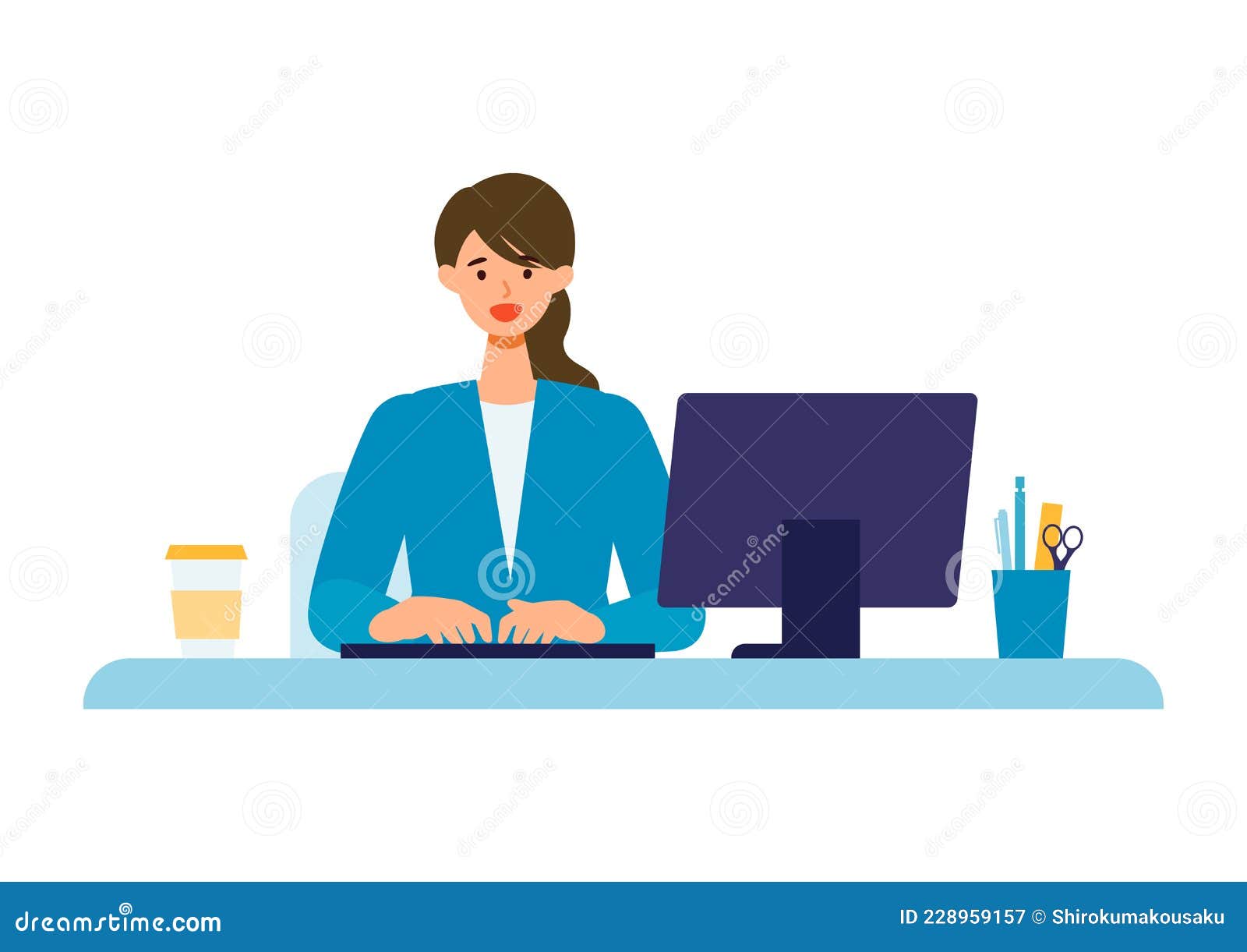 Concept for Using Computer. Woman Working on Her PC Stock Vector ...