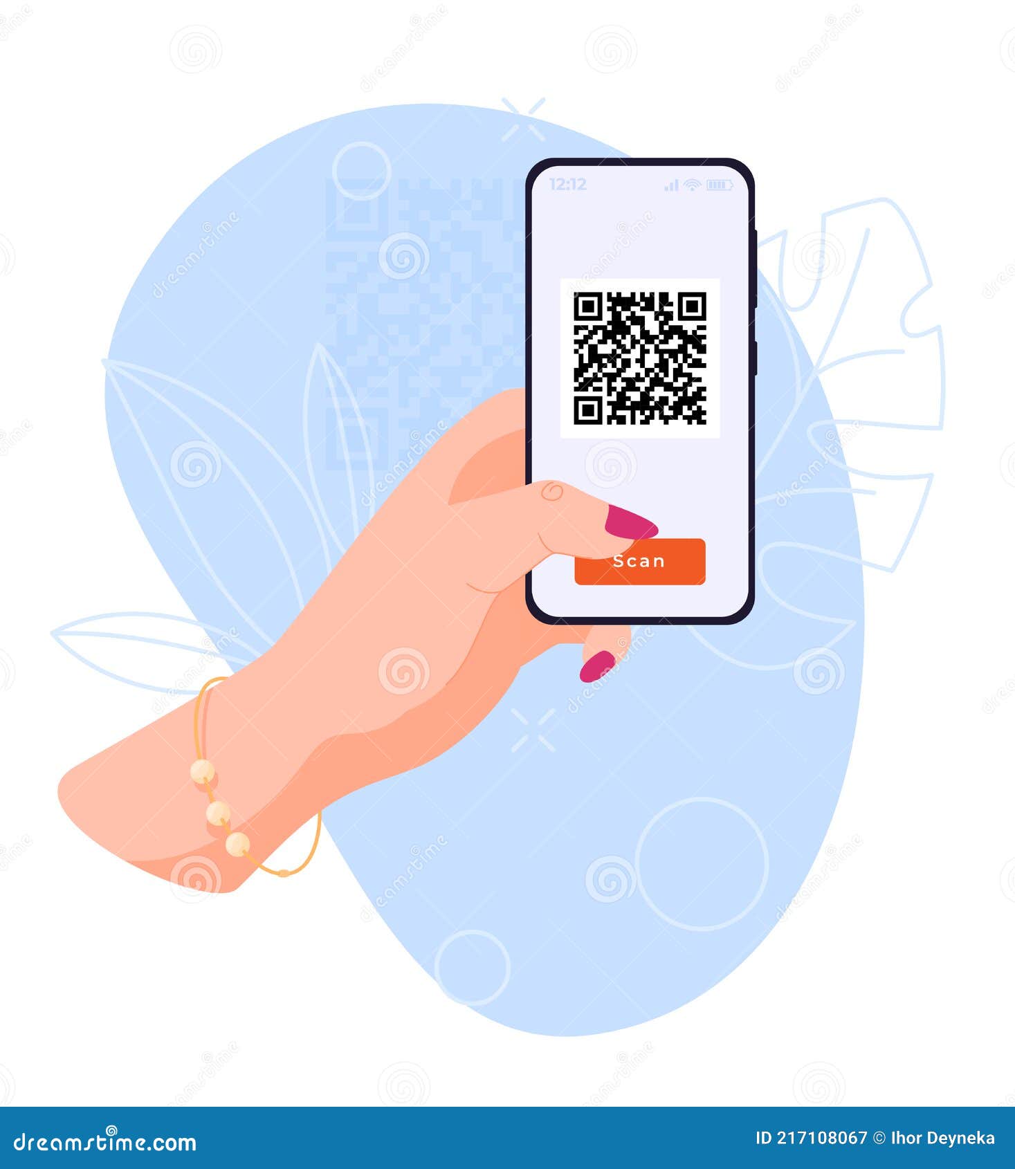The Concept of Using a Smartphone. Phone in Hands. Scan Qr Code. Vector ...