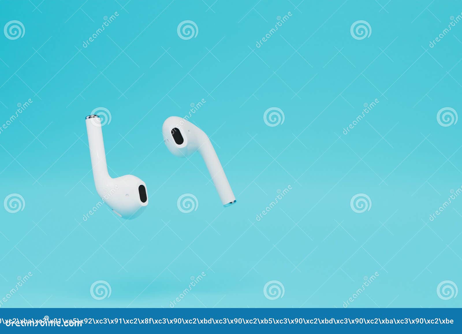 The Concept of Using Wireless Headphones. Wireless Headphones on a Blue ...