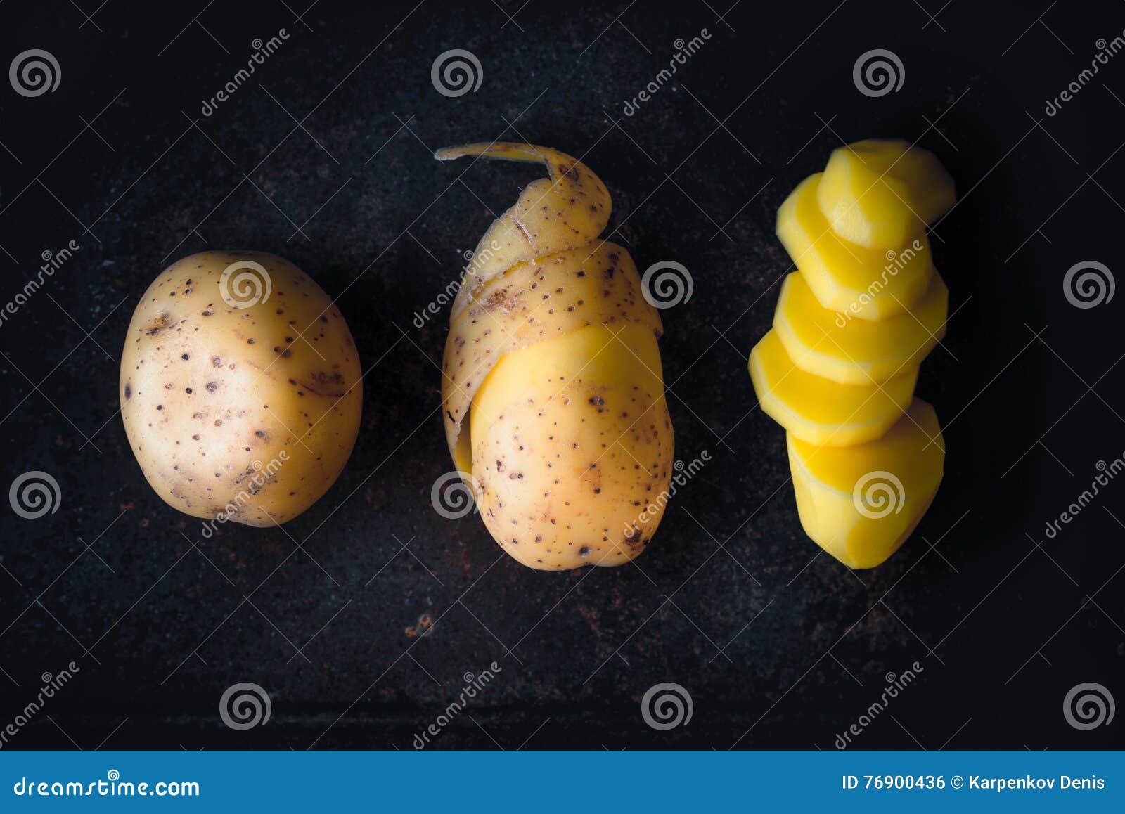 Concept of Various Stages of Cutting Raw Potatoes Horizontal Stock ...