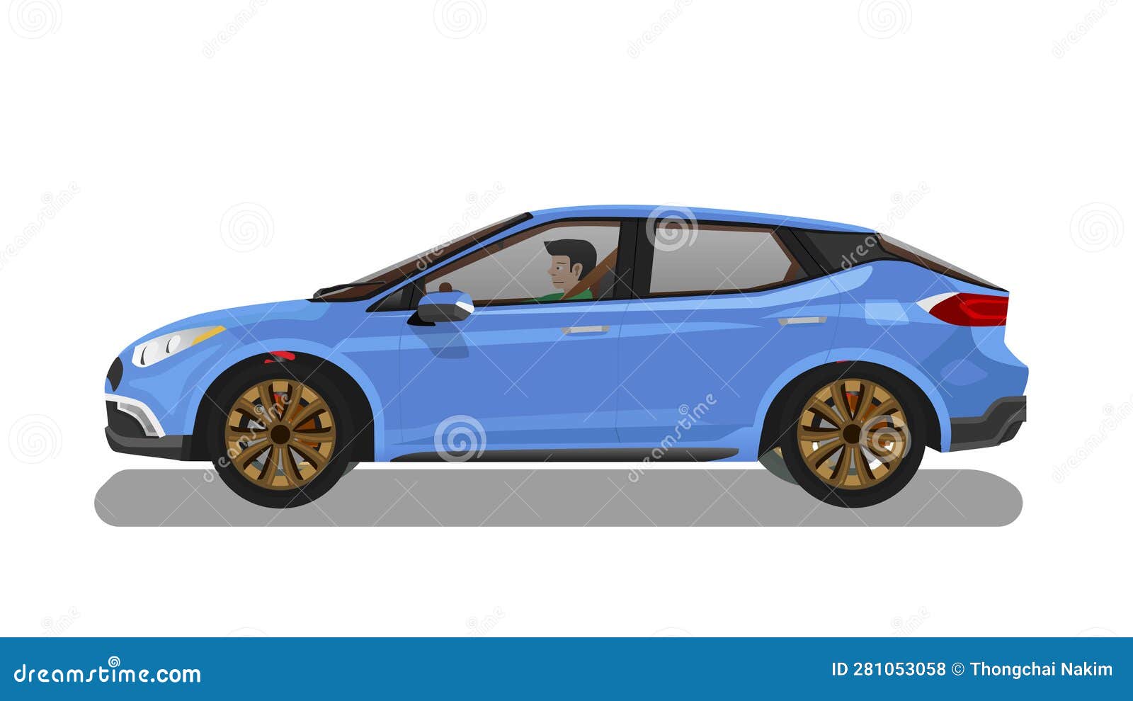 Concept Vector Illustration of Detailed Side of a Flat Blue Car. with ...