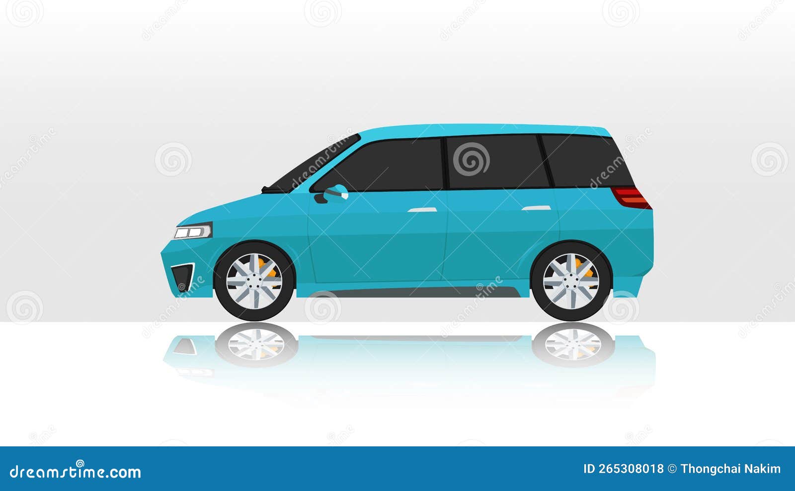 Concept Vector Illustration of Detailed Side of a Flat Van Car Blue ...