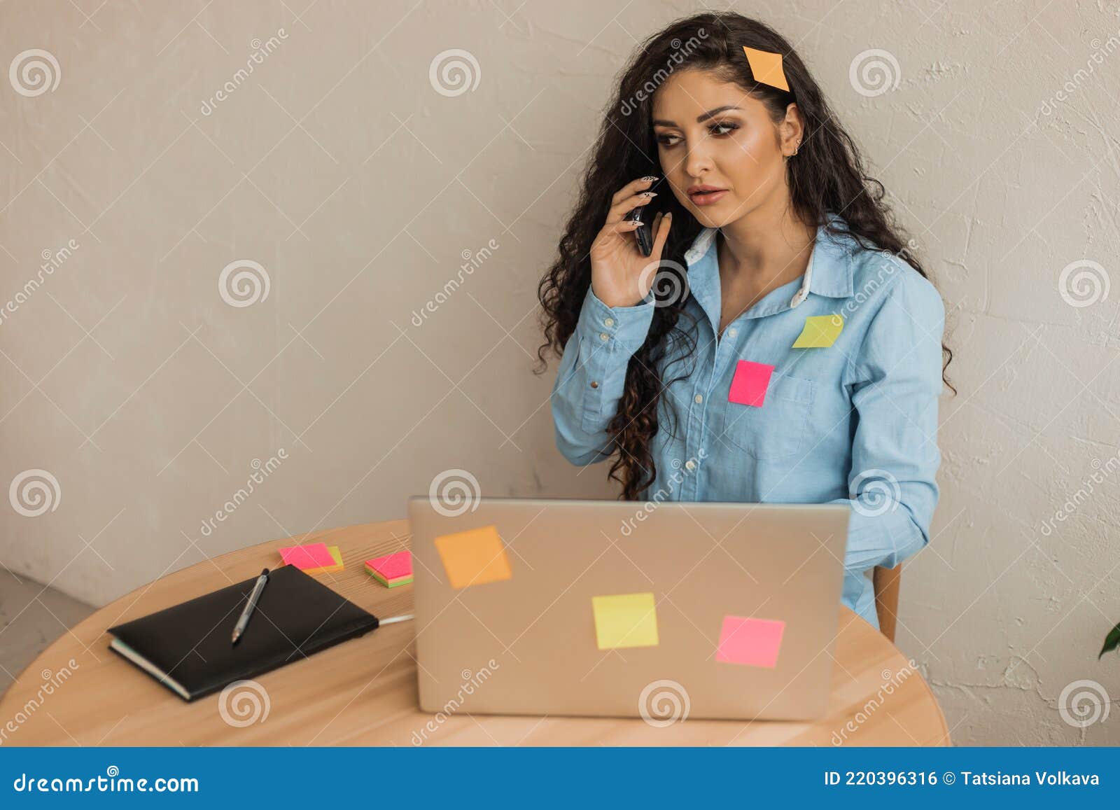 Concept of Versatility and Multitasking, Young Woman Works Computer ...