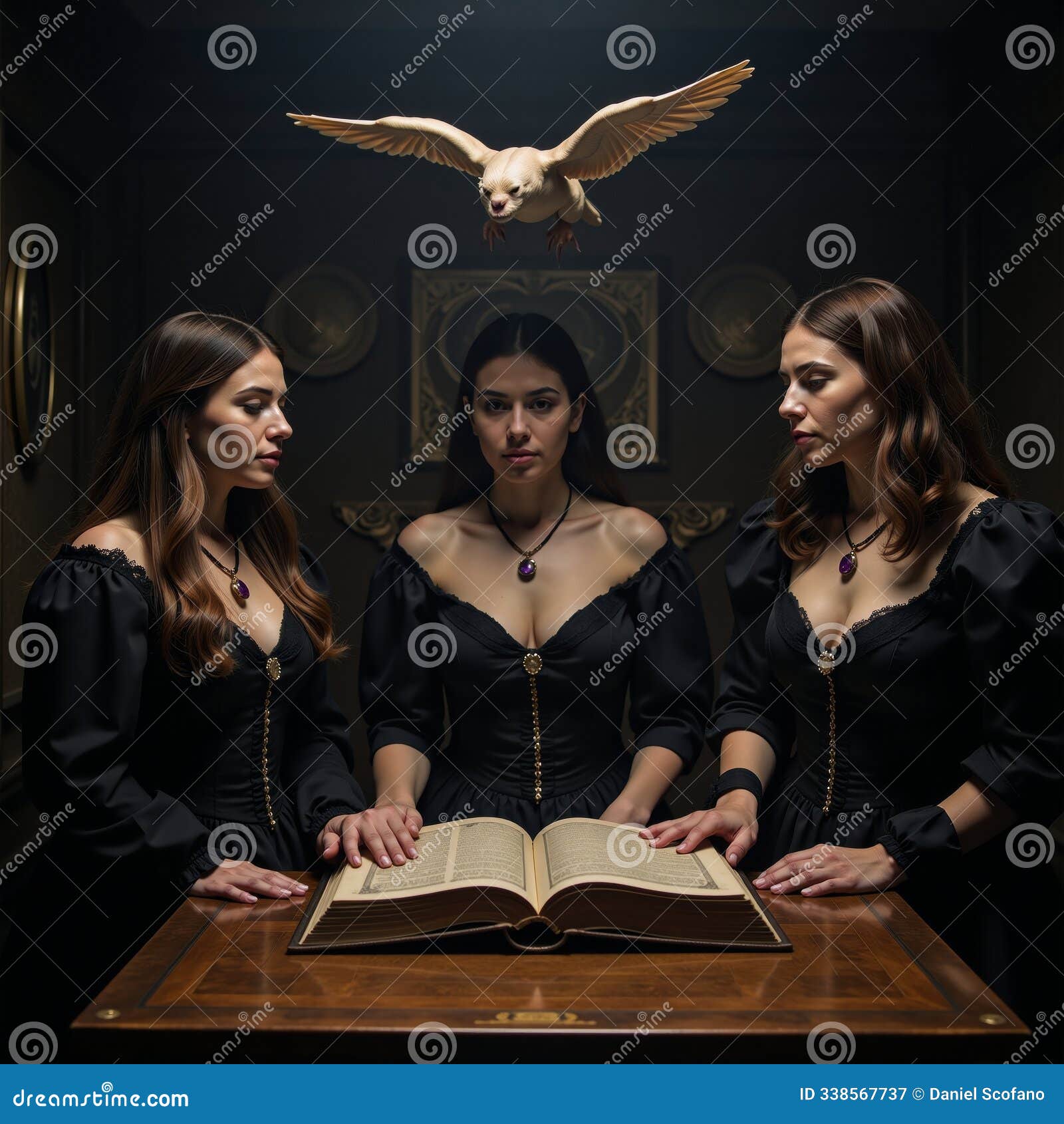 Vintage Witch Summoning Winged Creature Stock Illustration ...