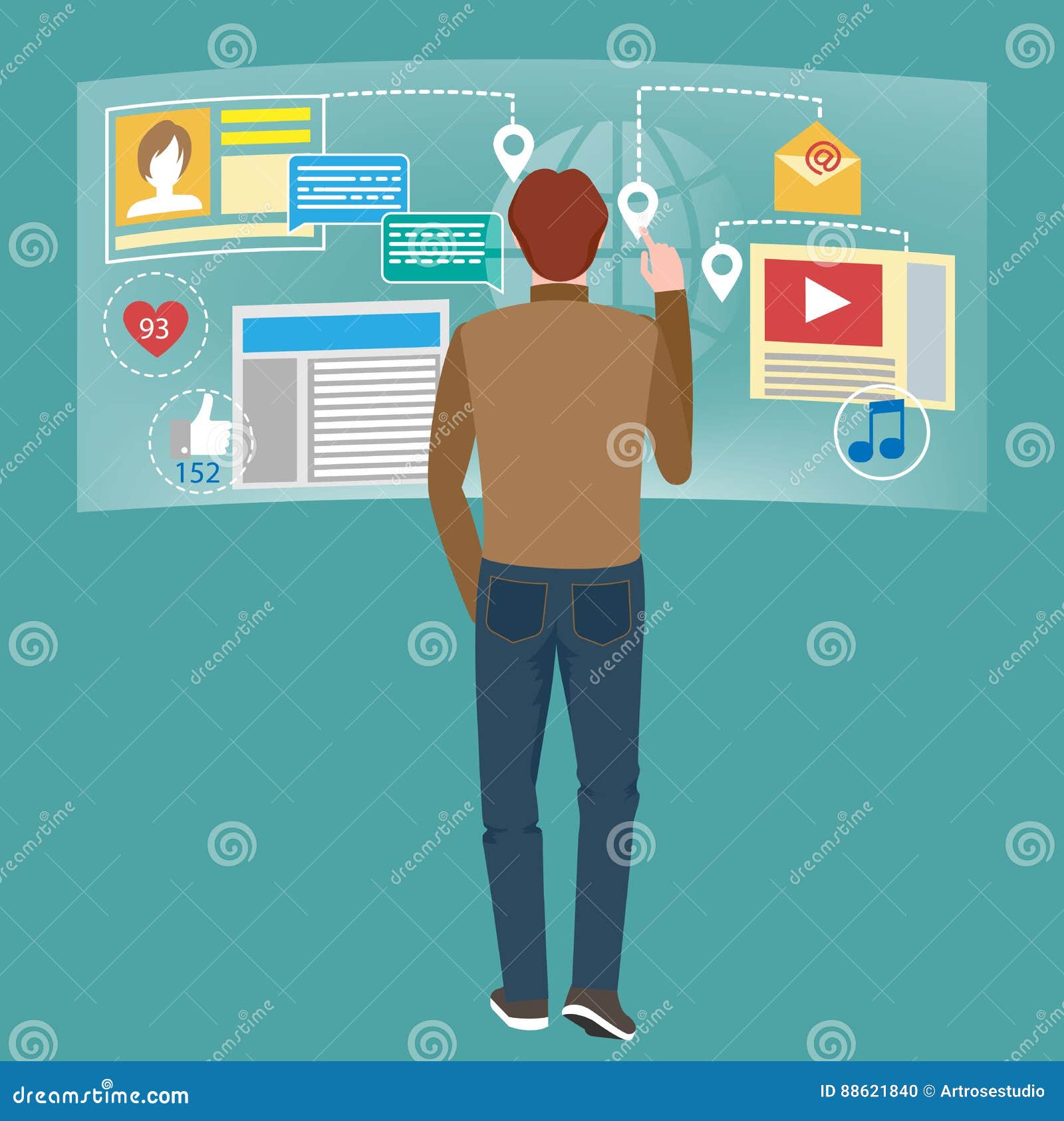 Concept of Virtual Communication, Vector Illustration Stock Vector ...