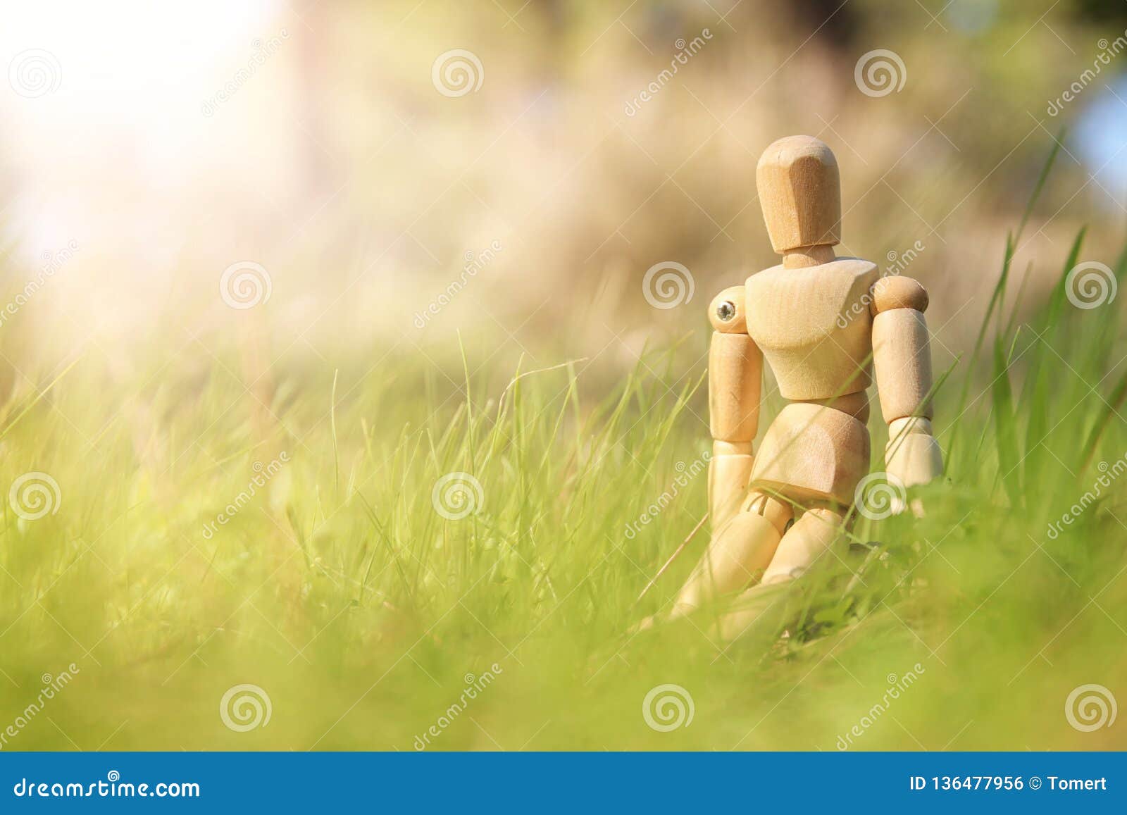 Concept of Vision and Different Thinking. Wooden Dummy Sitting Over ...