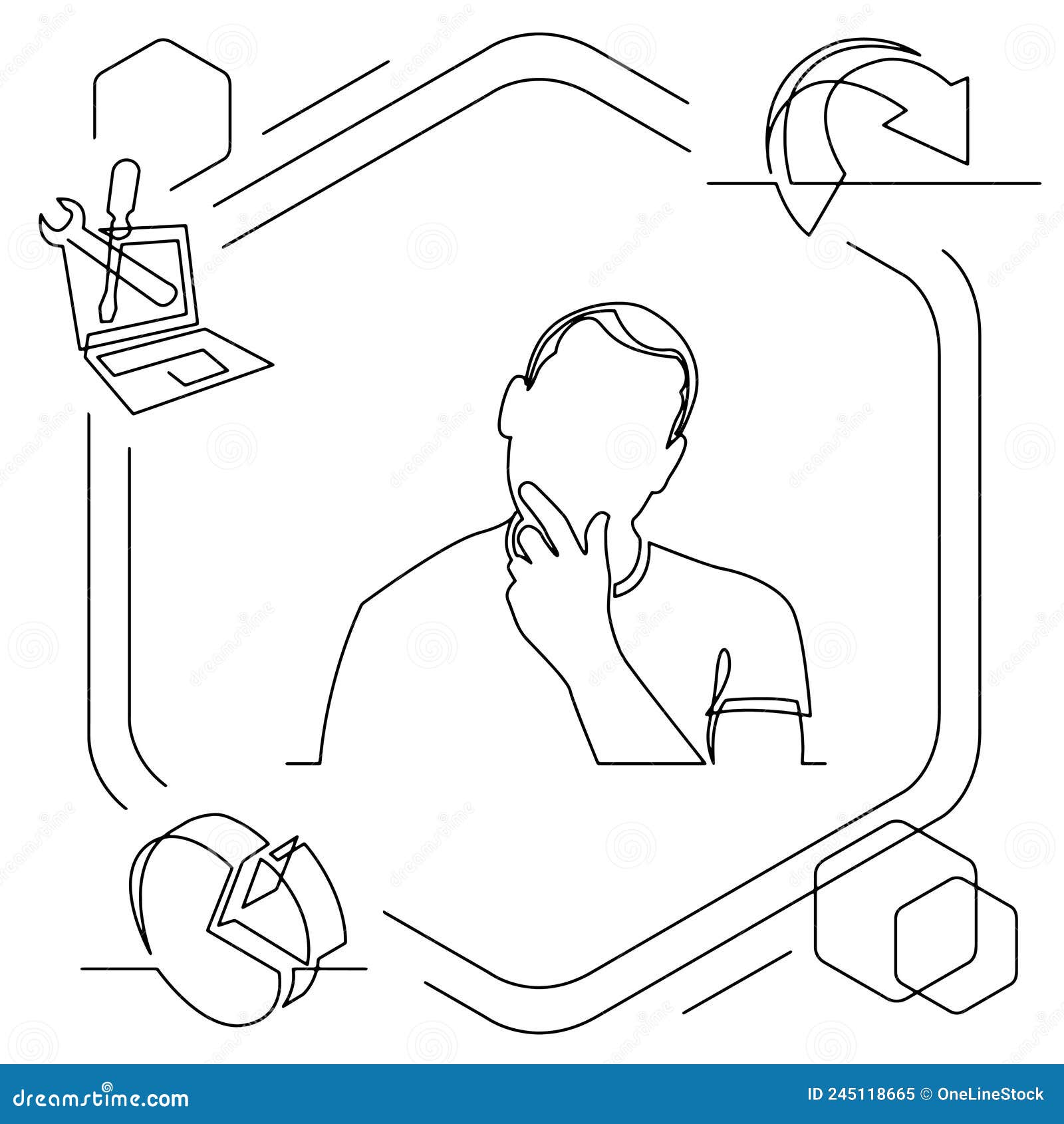 Concept Visualization Line Icon Drawing Of Business Infographics Stock