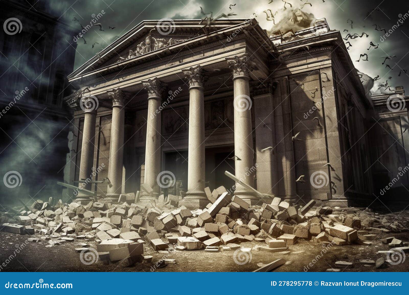 Concept Visually Portrays The Concept Of A Banking Collapse ...