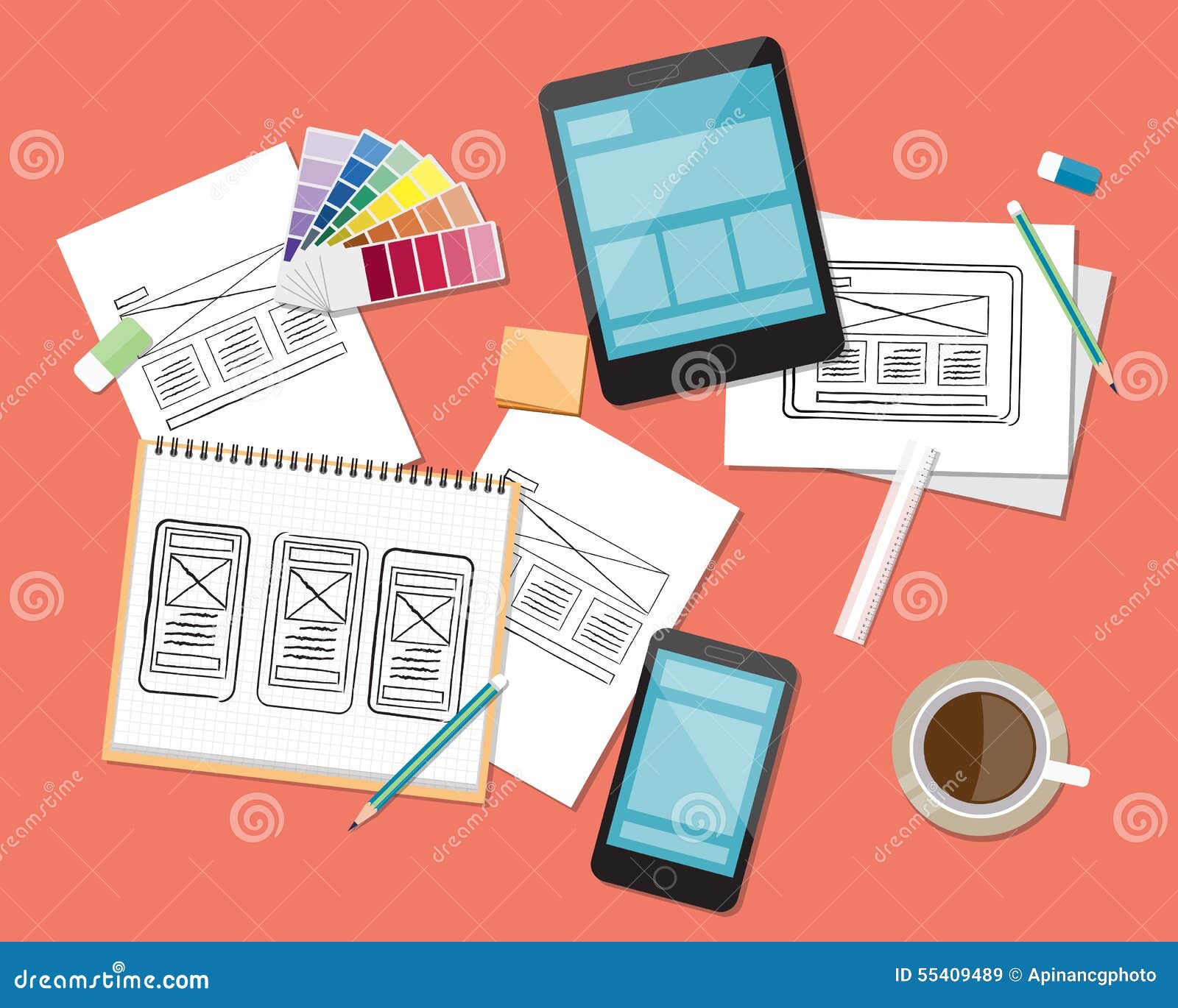 Concept for Wab and App Sketch Design Work Space Stock Vector ...