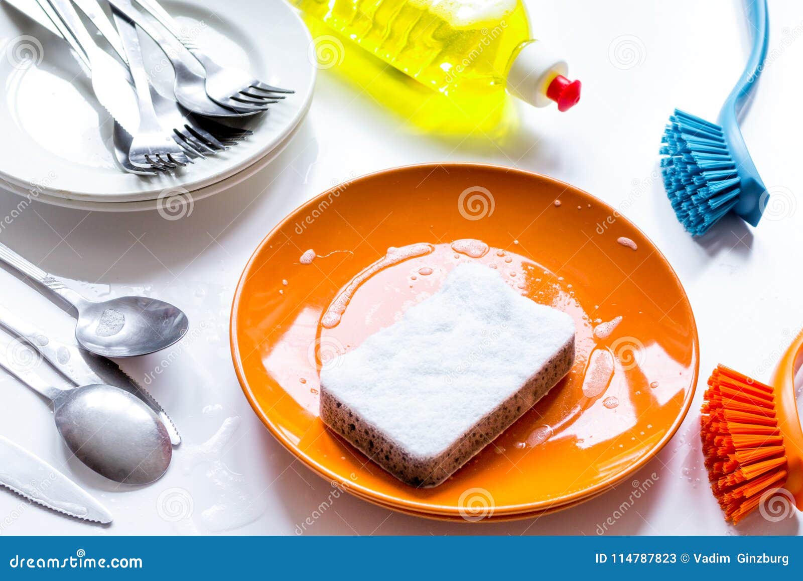 Concept of Washing Dishes on White Background Stock Image - Image of ...