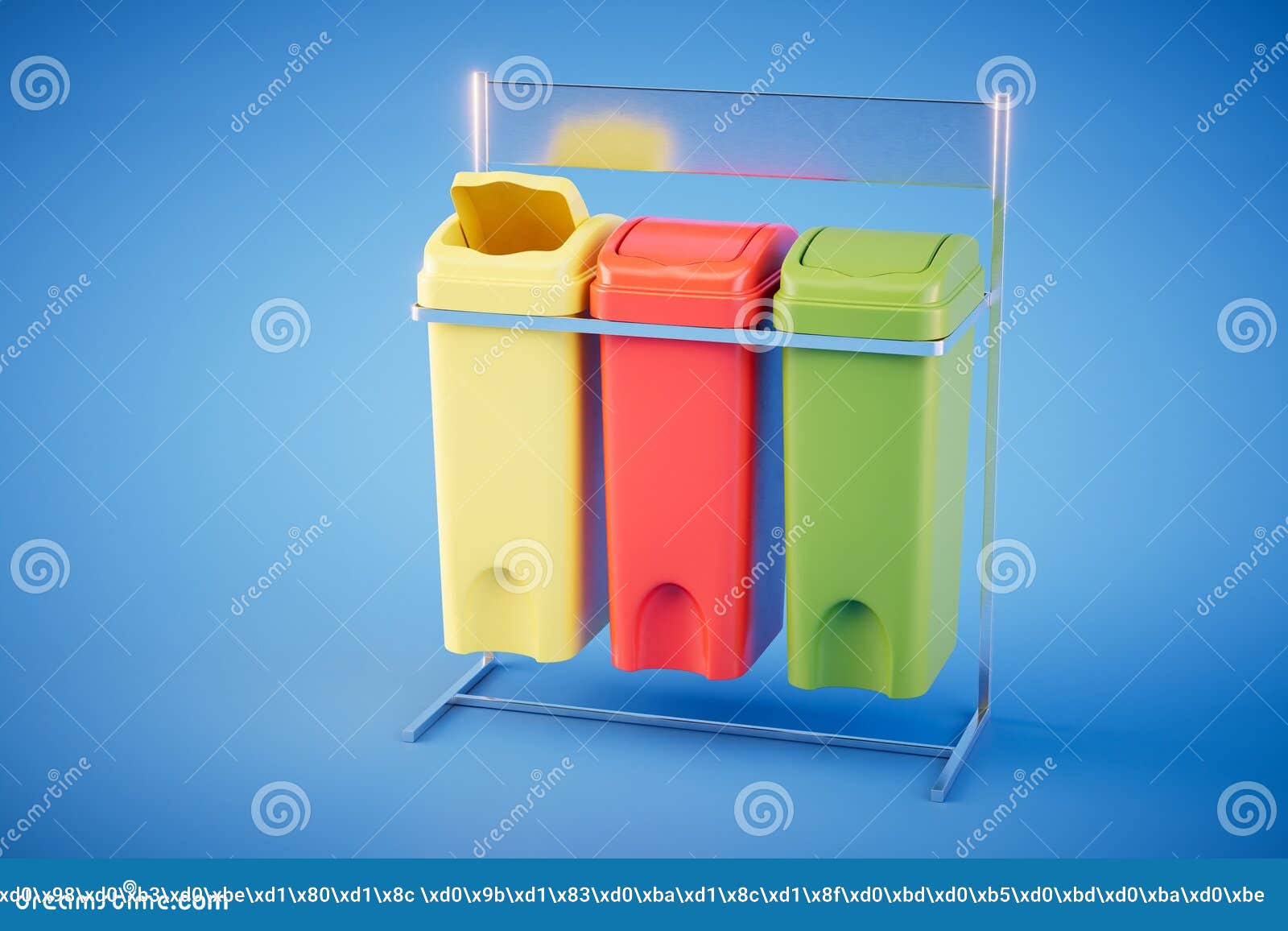 The Concept of Waste Sorting. Multi-colored Garbage Cans on a Blue ...