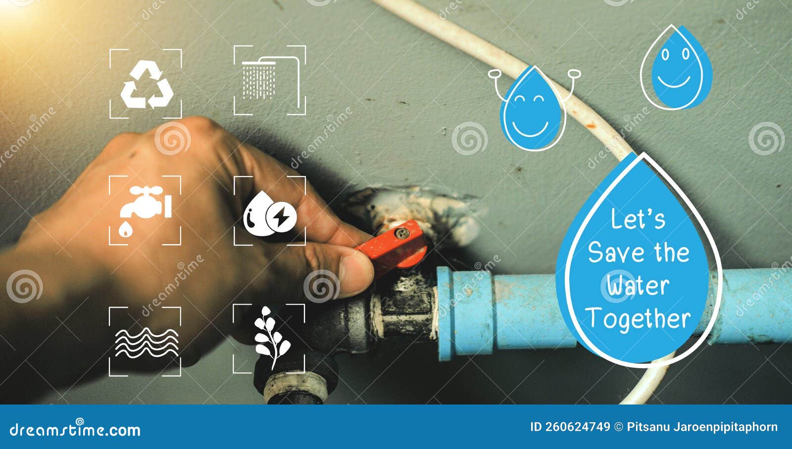 Concept : Water Saving. Water Drop Icon and Message Help Save Water for ...