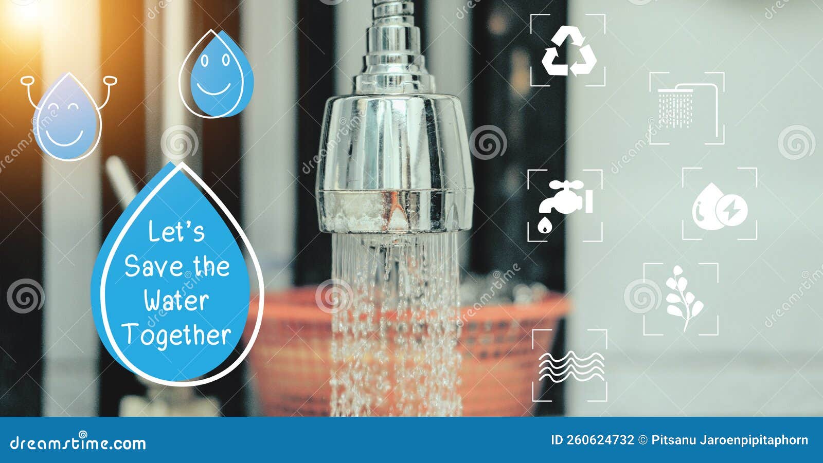 Concept : Water Saving. Water Drop Icon and Message Help Save Water for ...