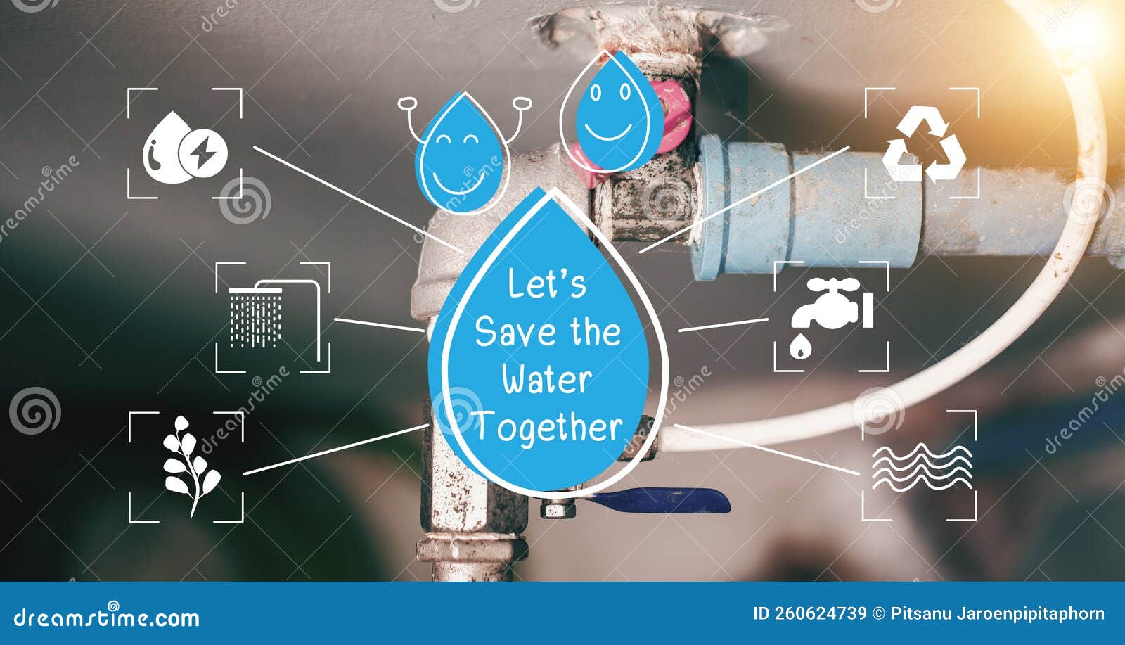 Concept : Water Saving. Water Drop Icon and Message Help Save Water for ...