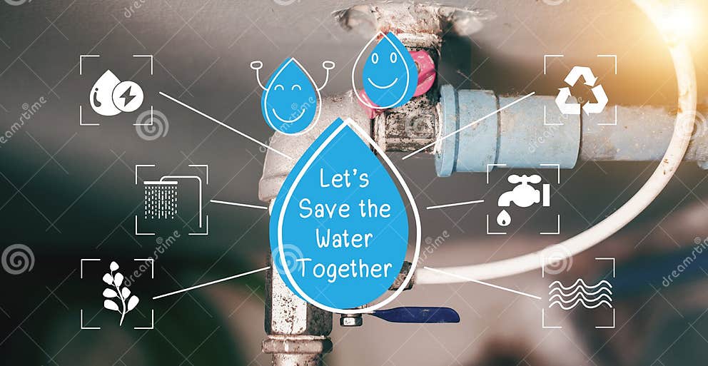 Concept : Water Saving. Water Drop Icon and Message Help Save Water for ...