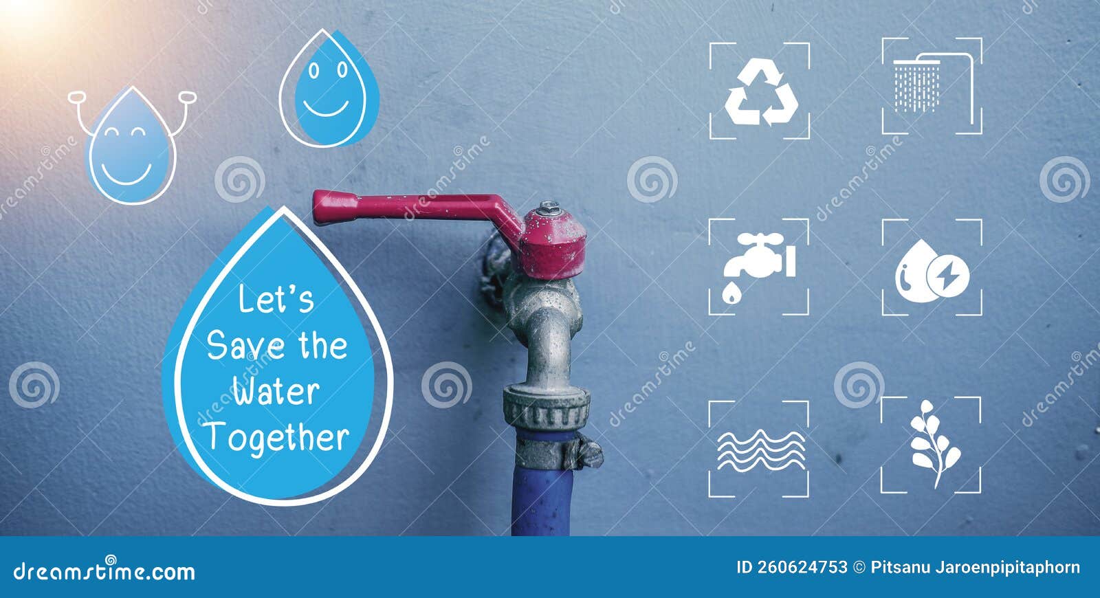 Concept : Water Saving. Water Drop Icon and Message Help Save Water for ...