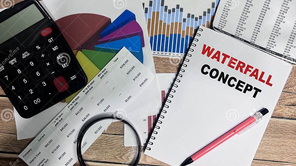 Concept of Waterfall Concept Write on Book Isolated on Wooden Table ...