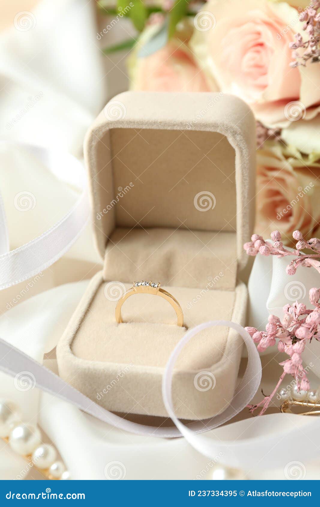 Concept of Wedding Accessories with Wedding Ring, Close Up Stock Image ...