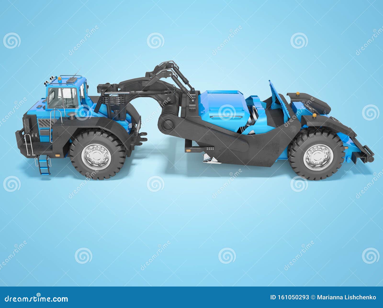 Concept Wheeled Tractor Scraper Side View 3d Render on Blue Background ...