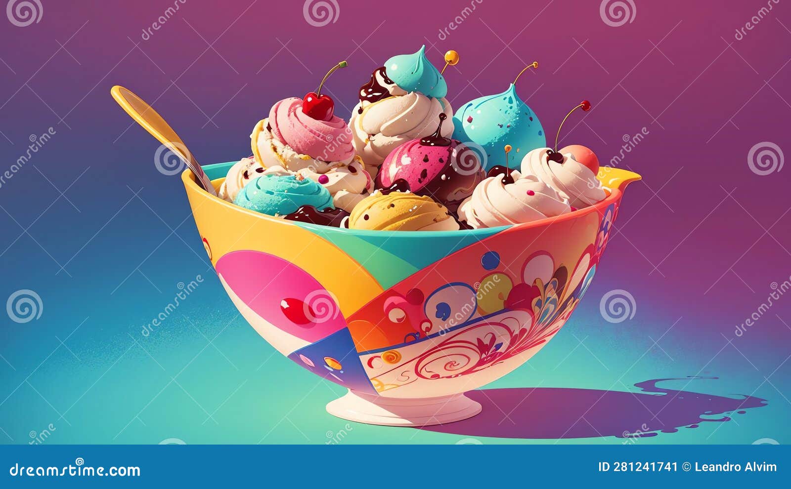 Whimsical Ice Cream Bowl Delight.AI Generated Stock Illustration ...