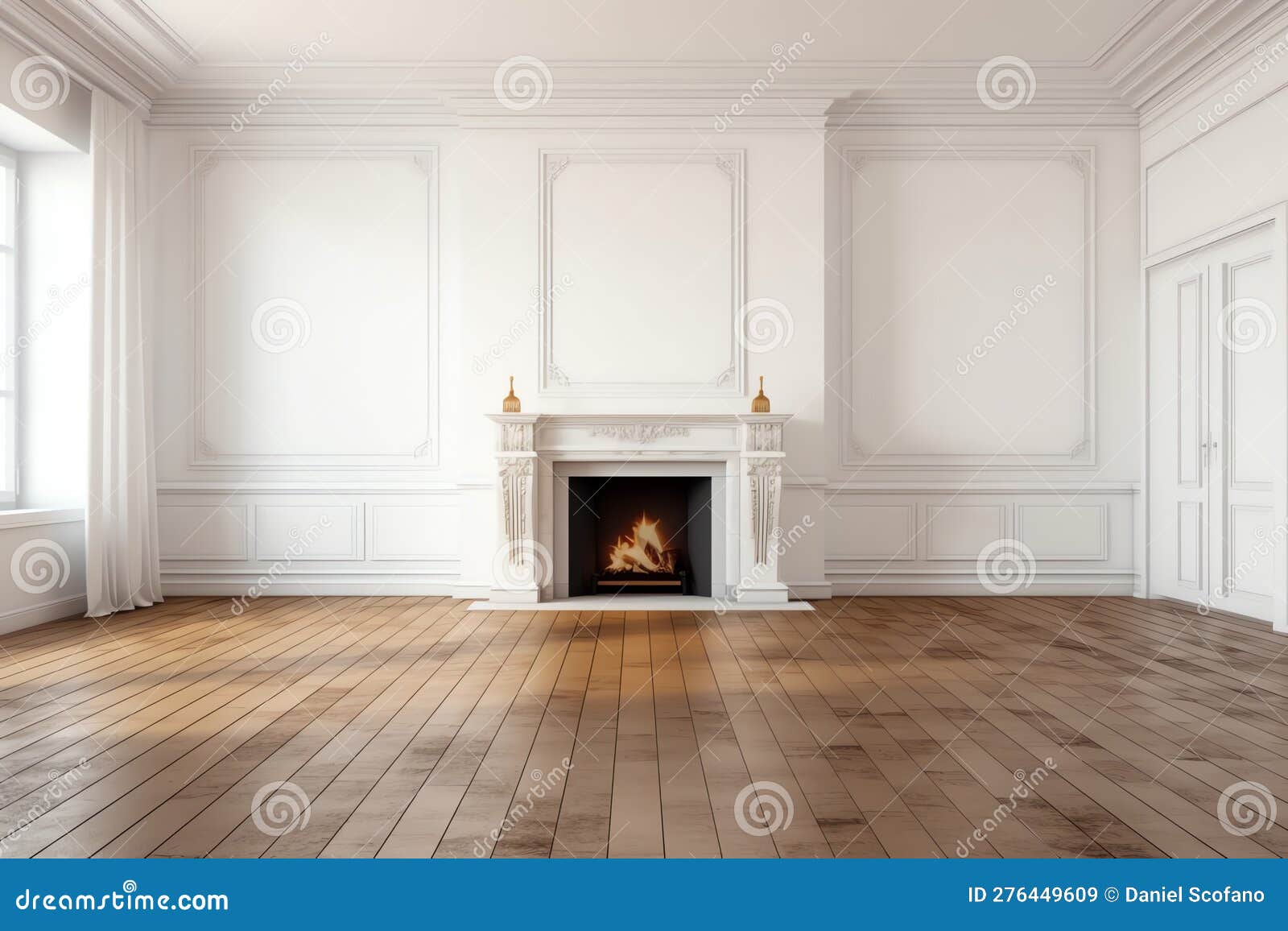 White Empty Room with Fireplace. Generative AI Stock Illustration ...