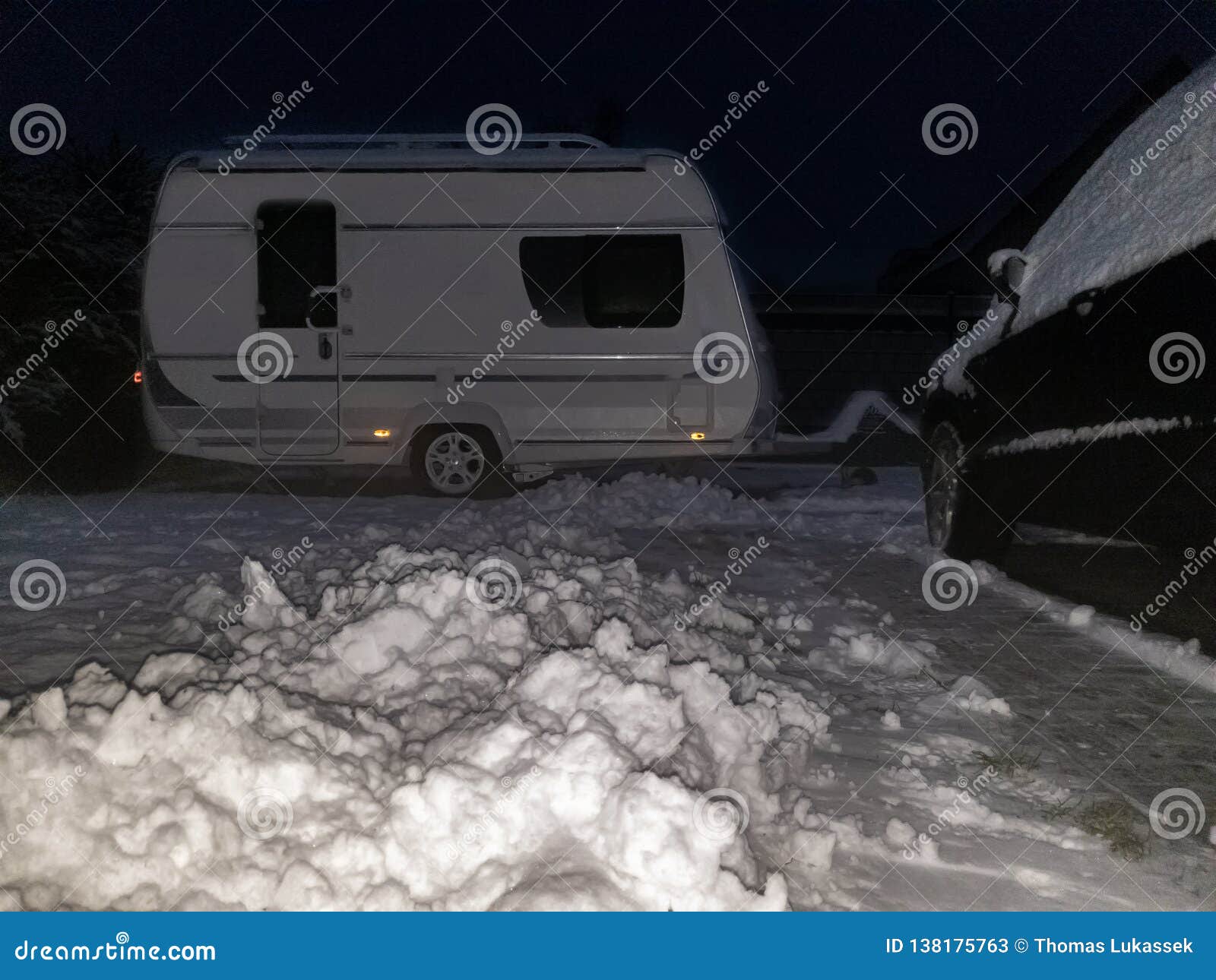 Concept of Winter Camping in a Caravan Stock Image - Image of adventure ...