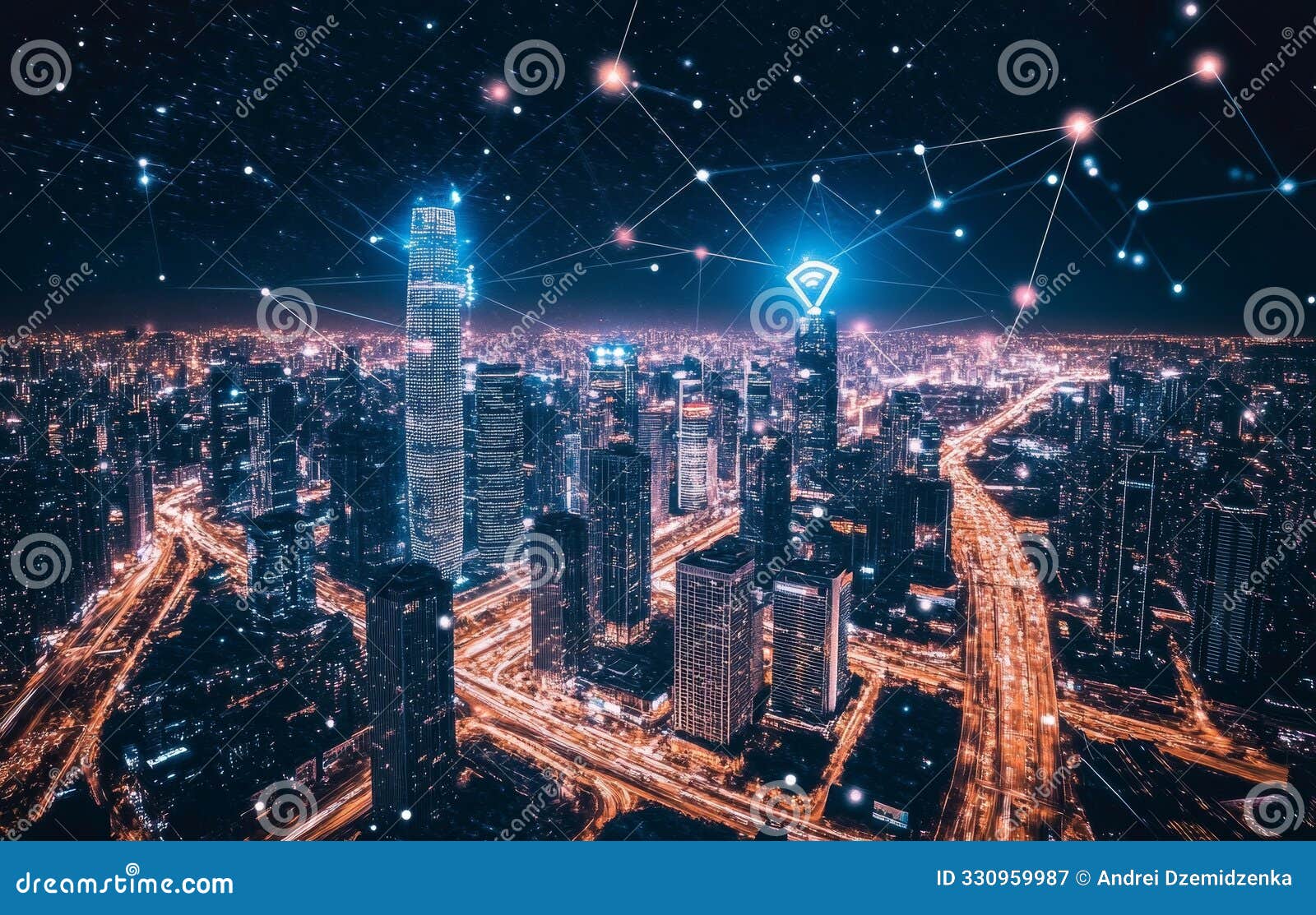 The Concept of Wireless Technology with an Abstract Bangkok City ...