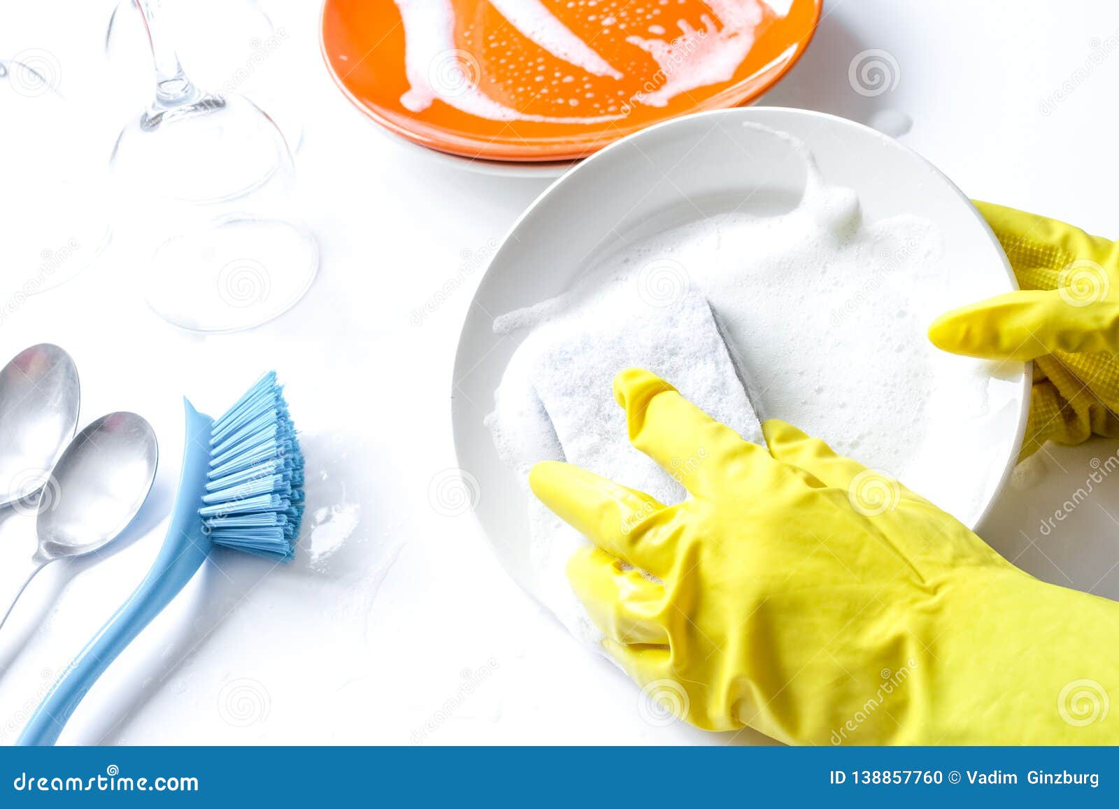 Concept of Woman Washing Dishes on White Background Stock Photo - Image ...
