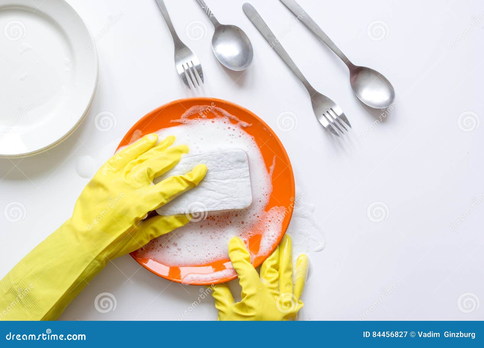 Concept of Woman Washing Dishes on White Background Stock Image - Image ...