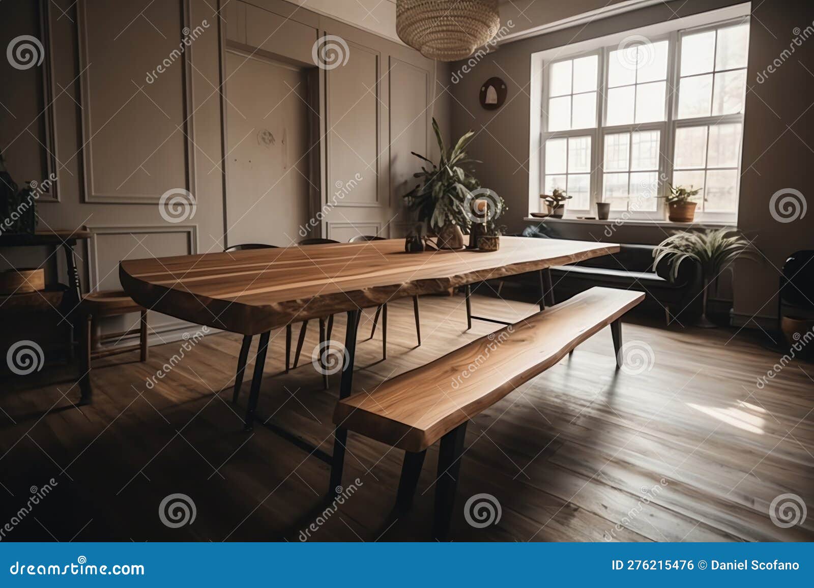 Wood Table in Modern Interior. Generative AI Stock Illustration ...