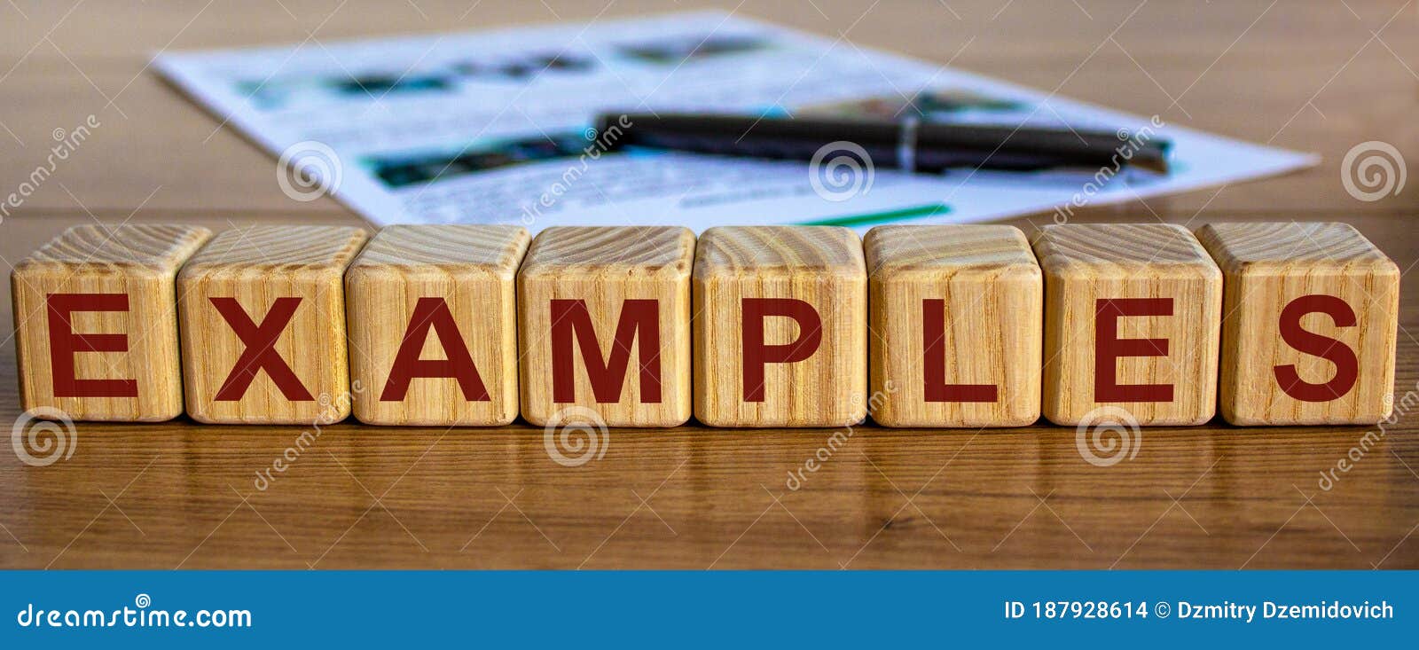 Concept Word `examples` on Cubes on a Beautiful Wooden Table, Pen and ...