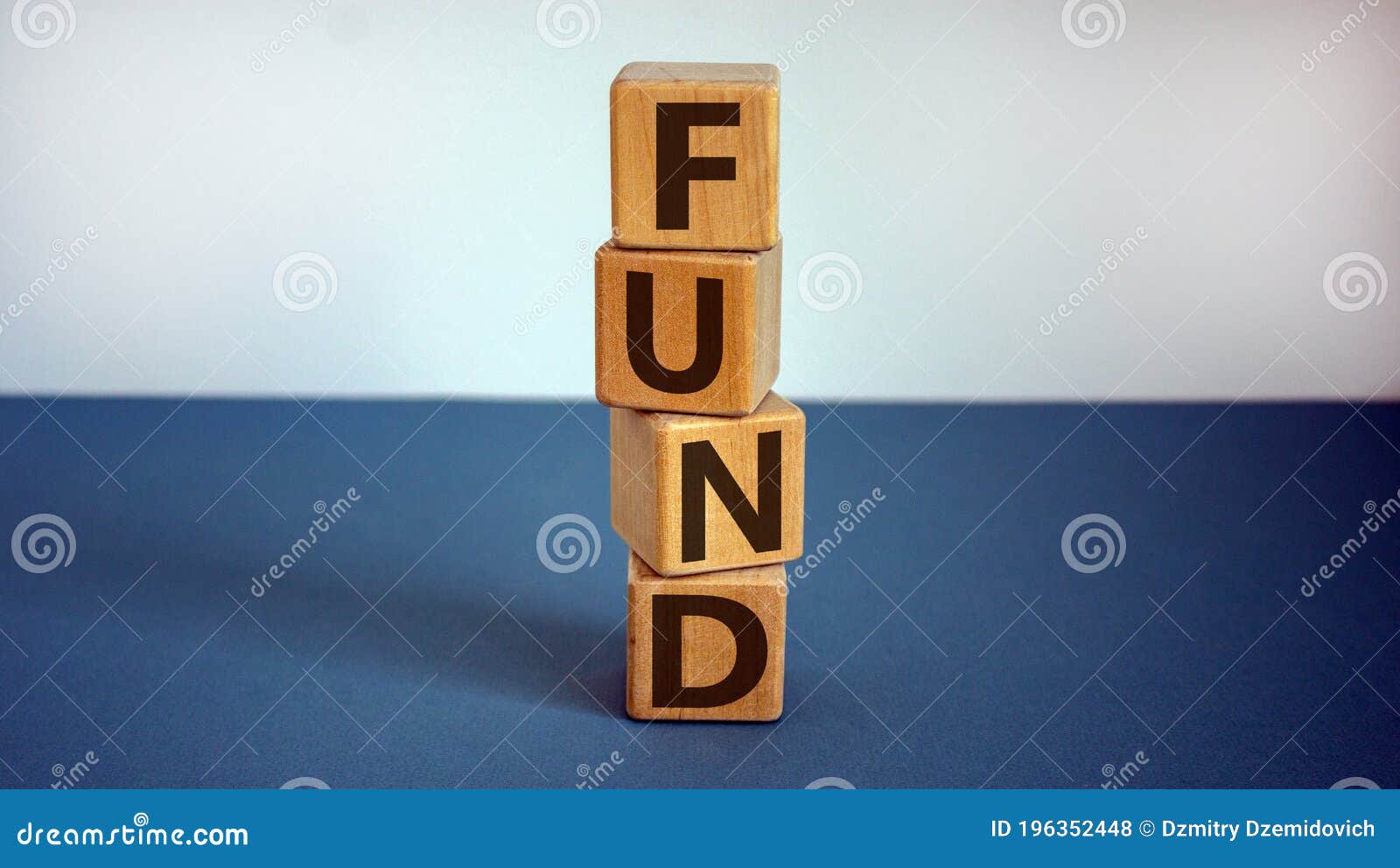 Concept Word `fund` on Cubes on a Beautiful Blue Table, White ...