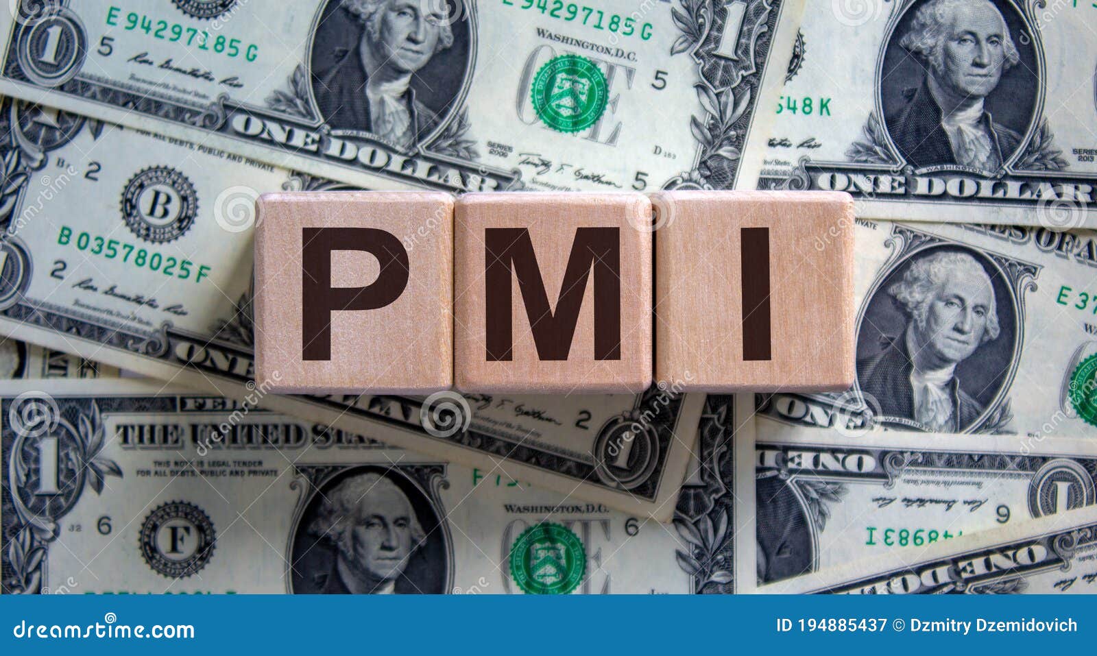 Concept Word `PMI` on Cubes on a Beautiful Background from Dollar Bills ...