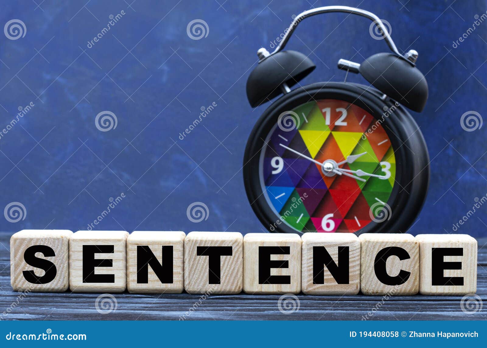 Concept Words SENTENCE on Cubes on a Blue Background with a Clock Stock ...