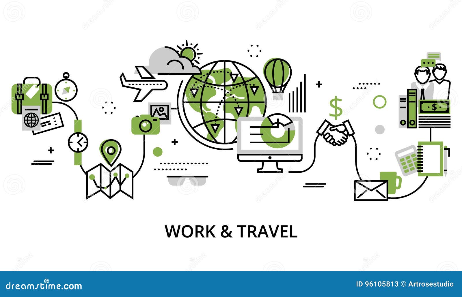 Concept of Work and Travel in Greenery Color Stock Vector ...