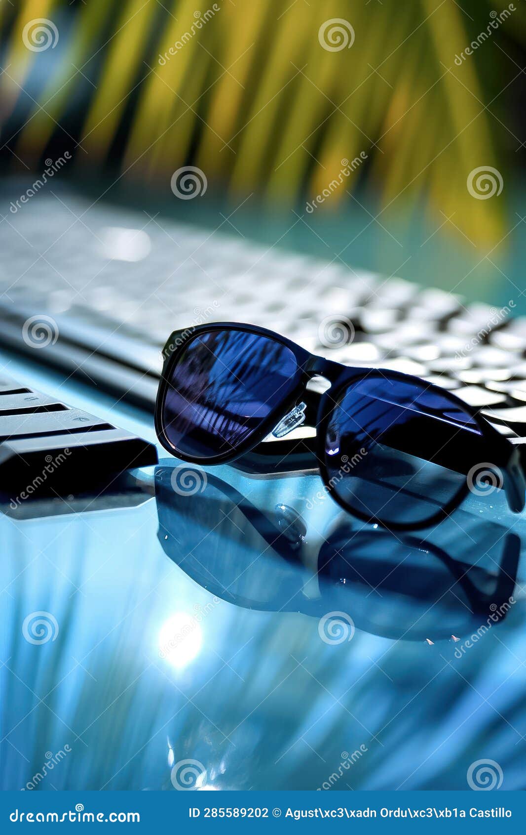 Concept of Work on Vacation. Computer Keyboard and Sunglasses ...
