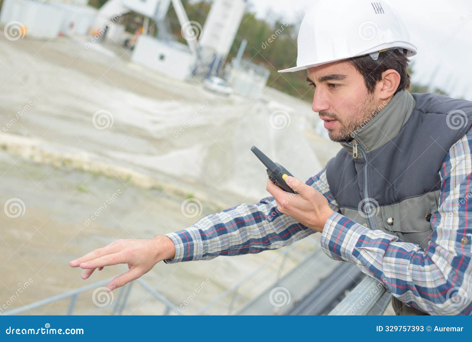 Concept Worker Giving Signal Stock Image - Image of area, site: 329757393
