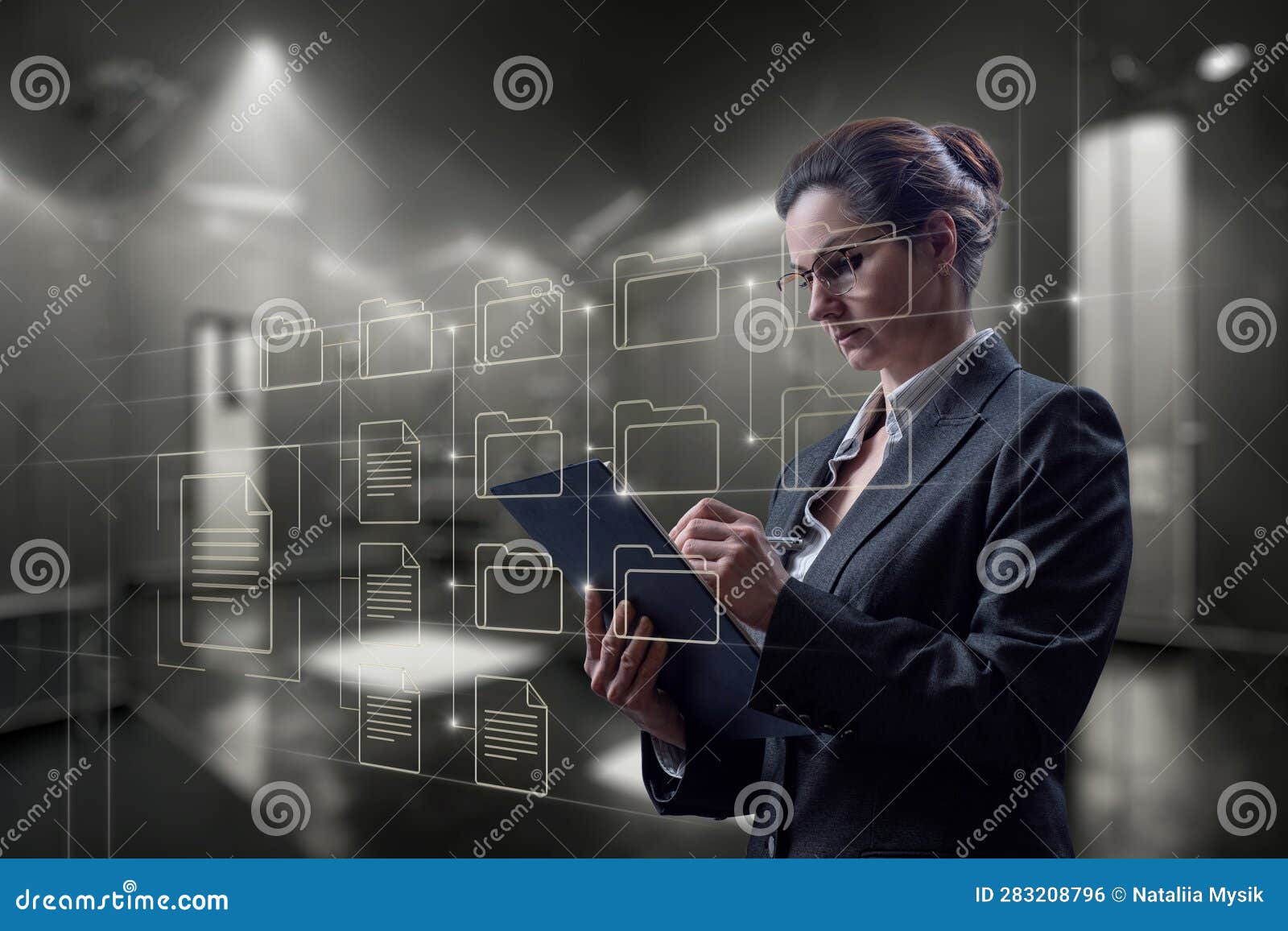 Concept of Working with Files on a Virtual Computer Screen Stock ...