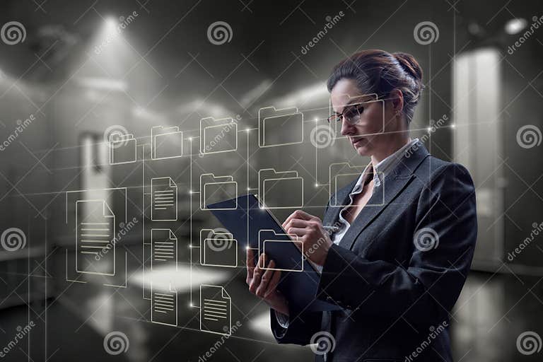 Concept of Working with Files on a Virtual Computer Screen Stock ...