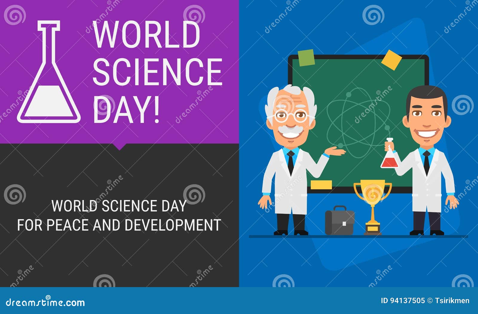 Concept World Science Day Blackboard and Scientists Stock Vector ...