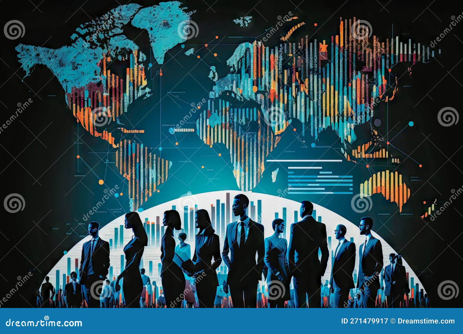Concept of the Worldwide Business, People on the Global Map Background ...