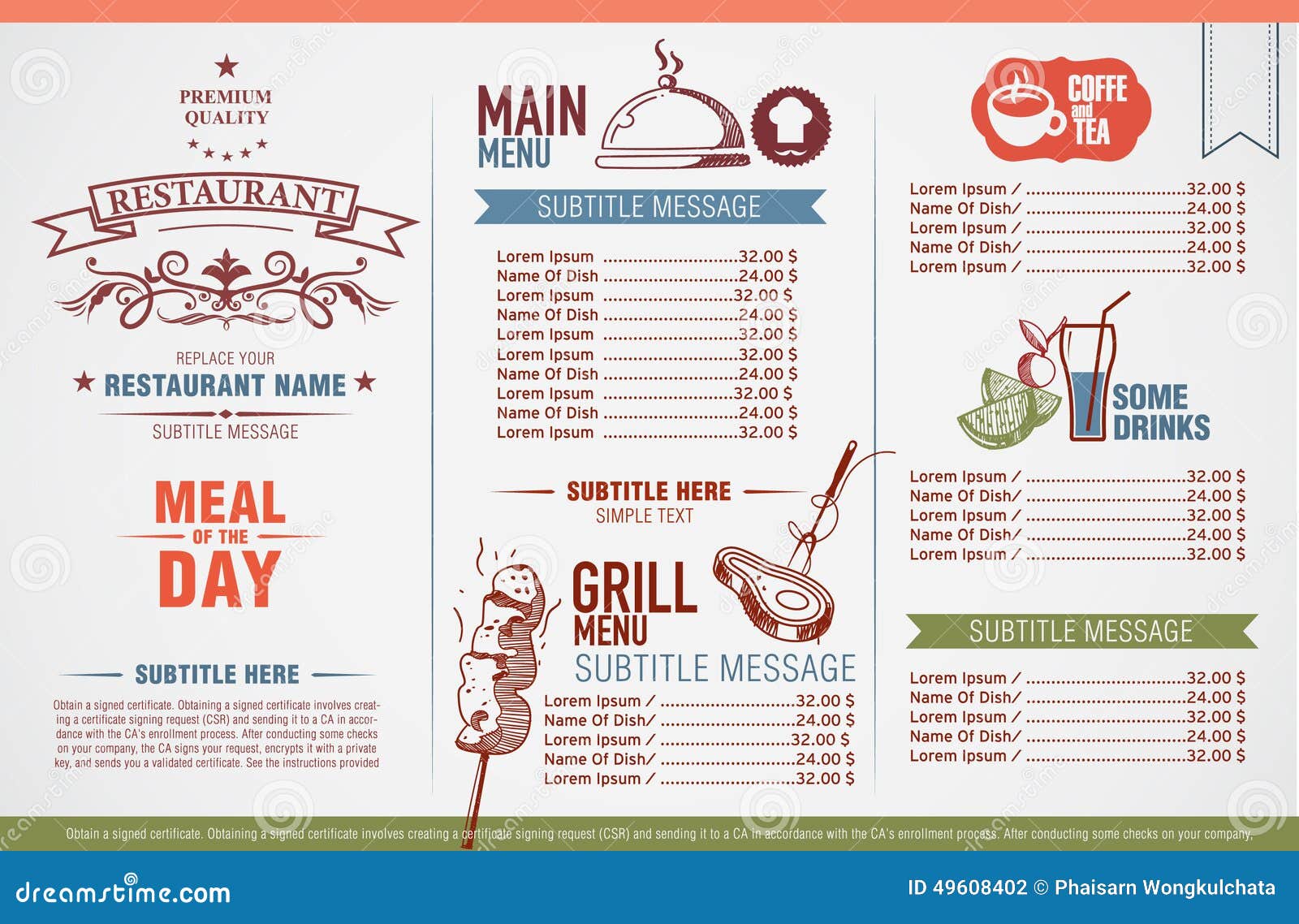 Conception De Carte De Restaurant Illustration de Vecteur ...