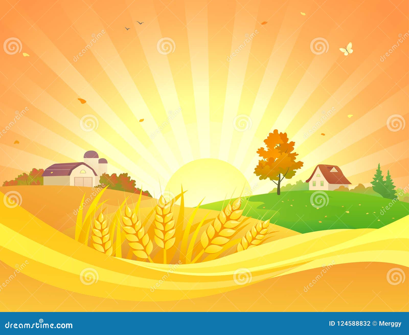 Conception De Paysage De Coucher Du Soleil D'automne Illustration de ...