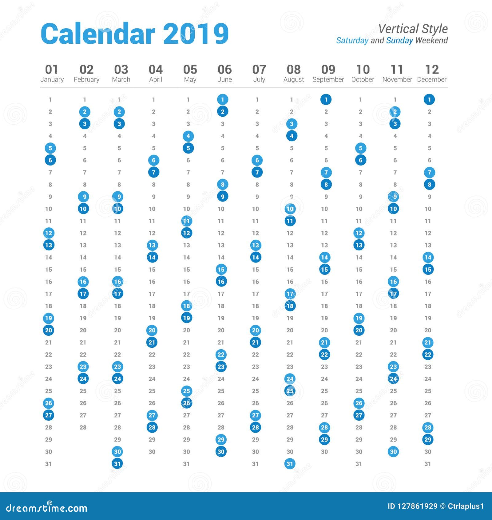Conception De Vecteur De Calendrier De La Verticale 2019 Week-end De ...