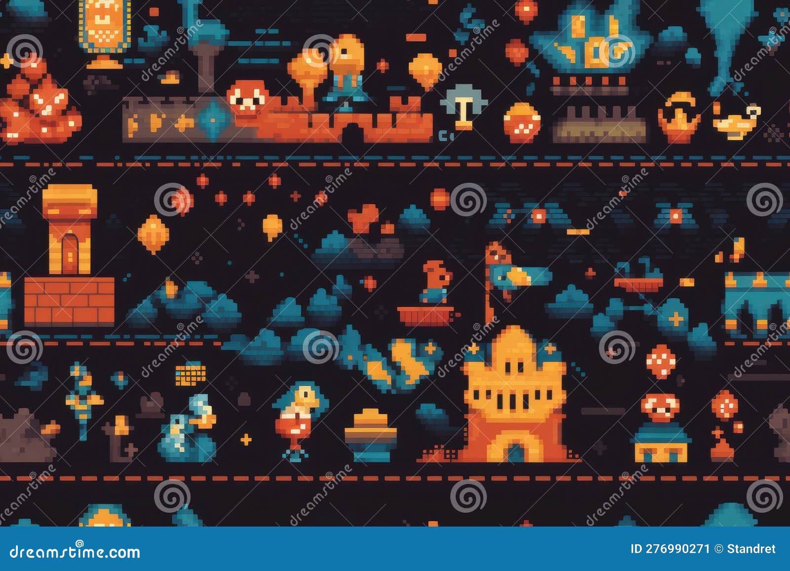 Conception of Retro 8 Bit Game. Beautiful Seamless Pattern Picture ...