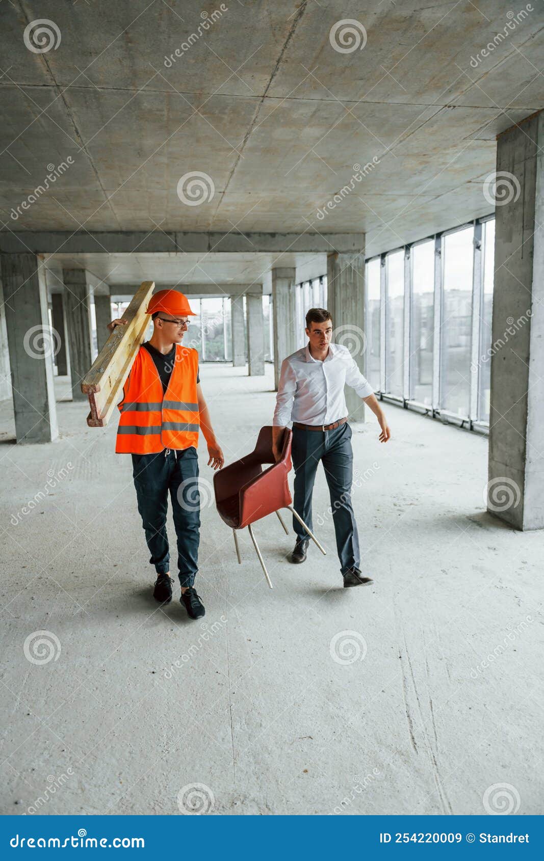 Conception of Teamwork. Man in Suit and Handyman in Orange Protective ...