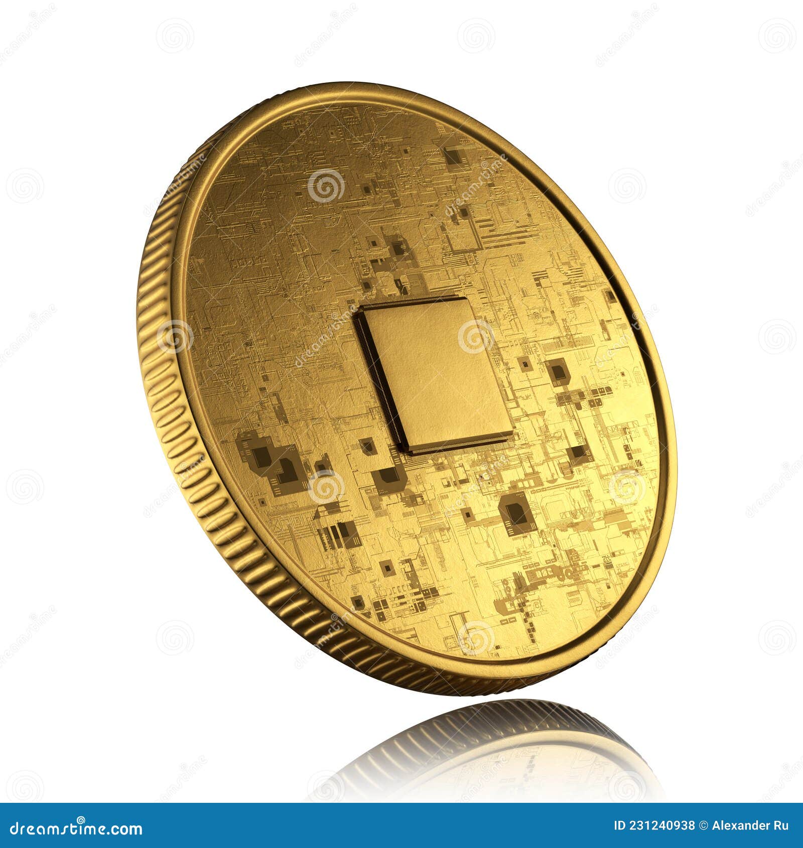 Concepto De Criptodivisa. Moneda Con Microcircuitos 3d Renderizado ...
