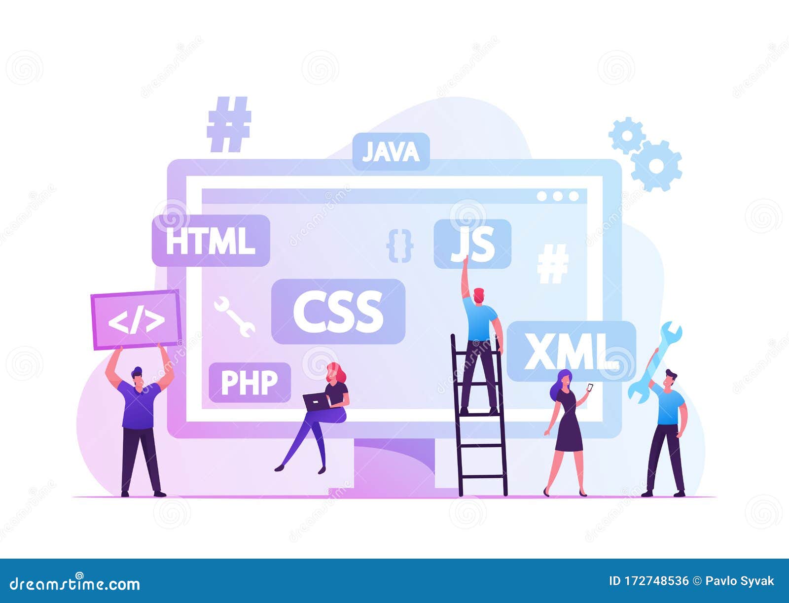 Concepto De Desarrollo De Front-end Desarrolladores Crear Interfaz Web, Codificar Y Programar En ...