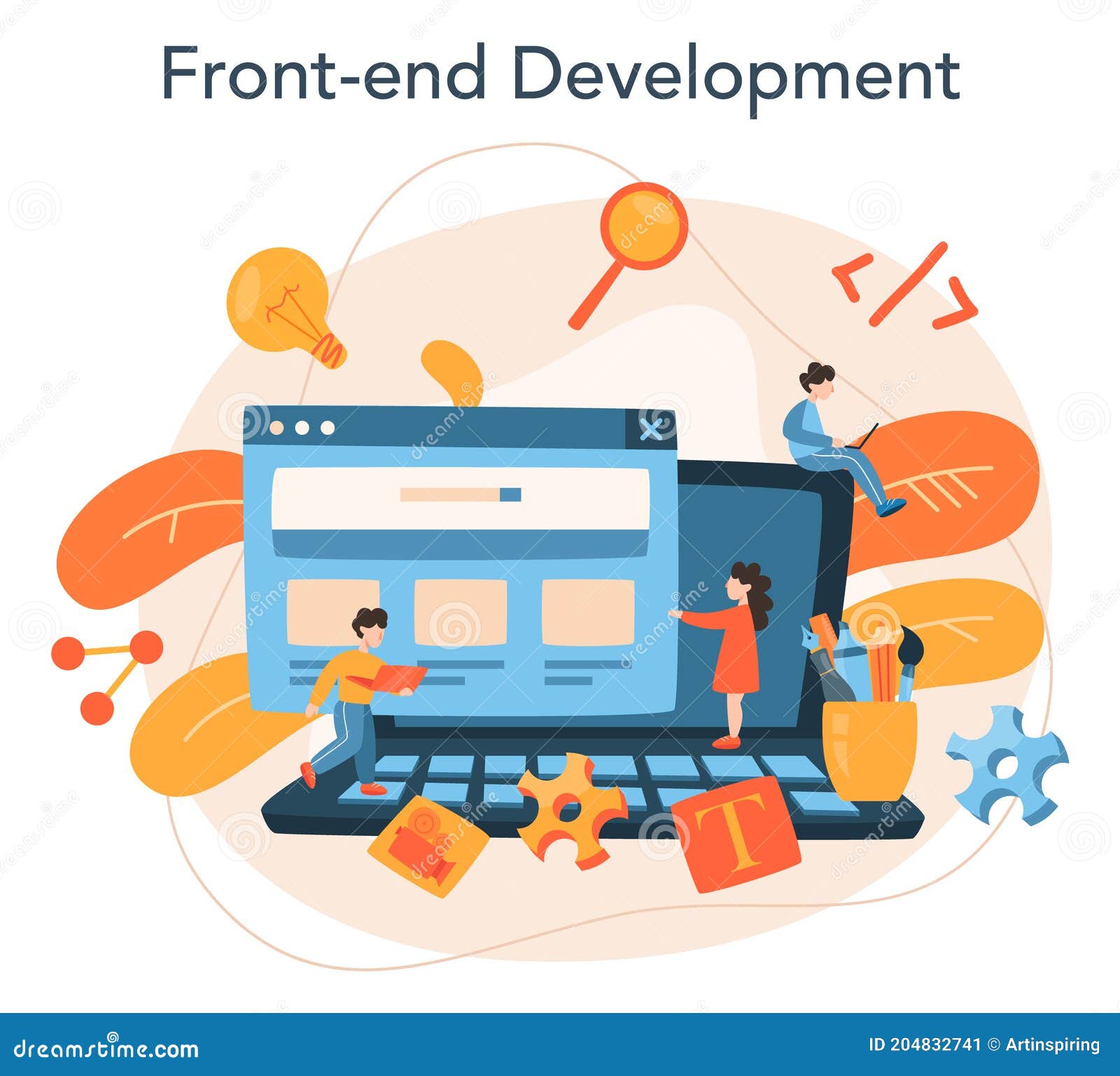 Concepto De Desarrollo De Frontend. Mejora Del Diseño De Interfaz Web. Ilustración del Vector ...