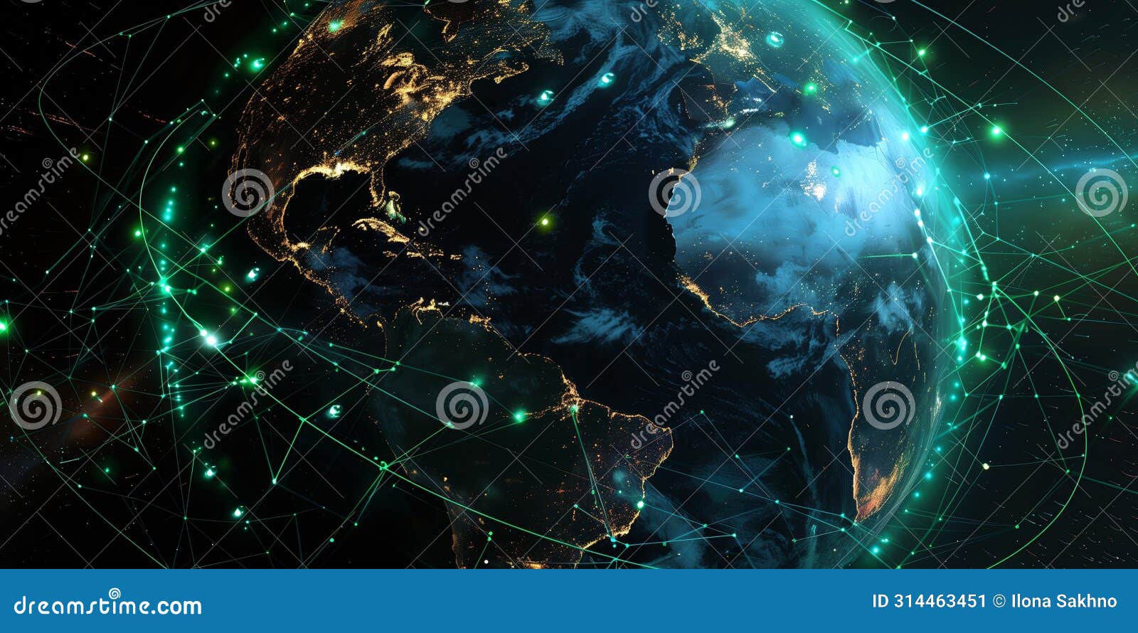 Concepto De Internet Planeta Tierra Con Luces Verdes Stock de ...